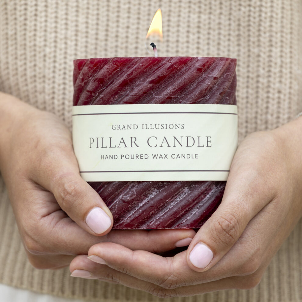 Rustic Twisted Pillar Plum Candles - Grand Illusions Wholesale