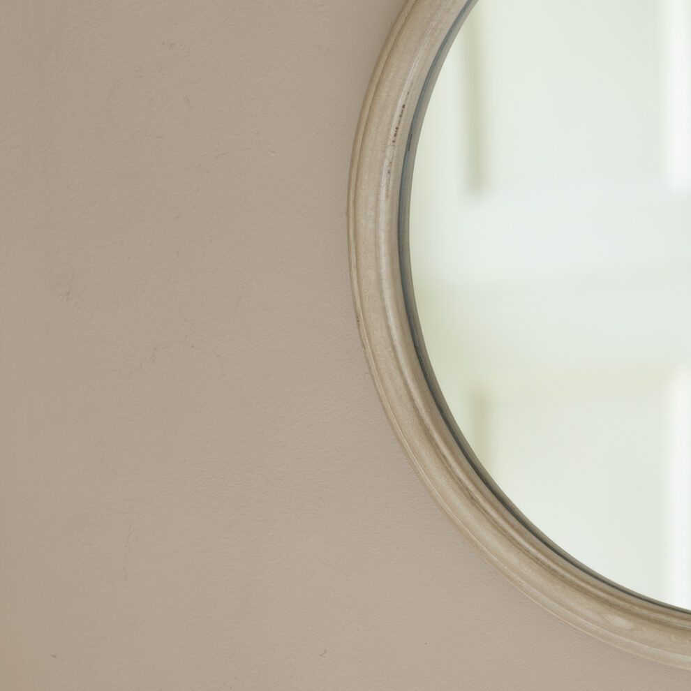 Round Mirror Distressed Antique White Small - Grand Illusions Wholesale