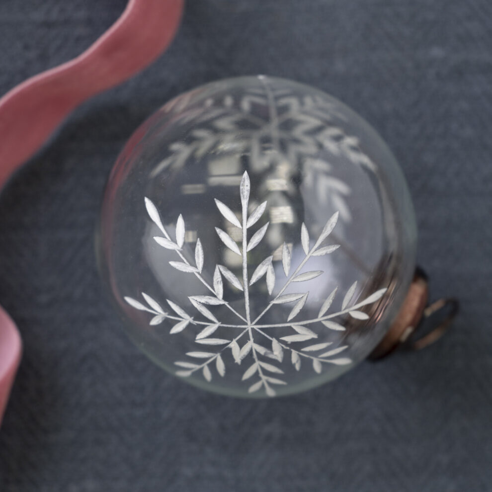 Clear Bauble with White Snowflake Etching - Grand Illusions Wholesale